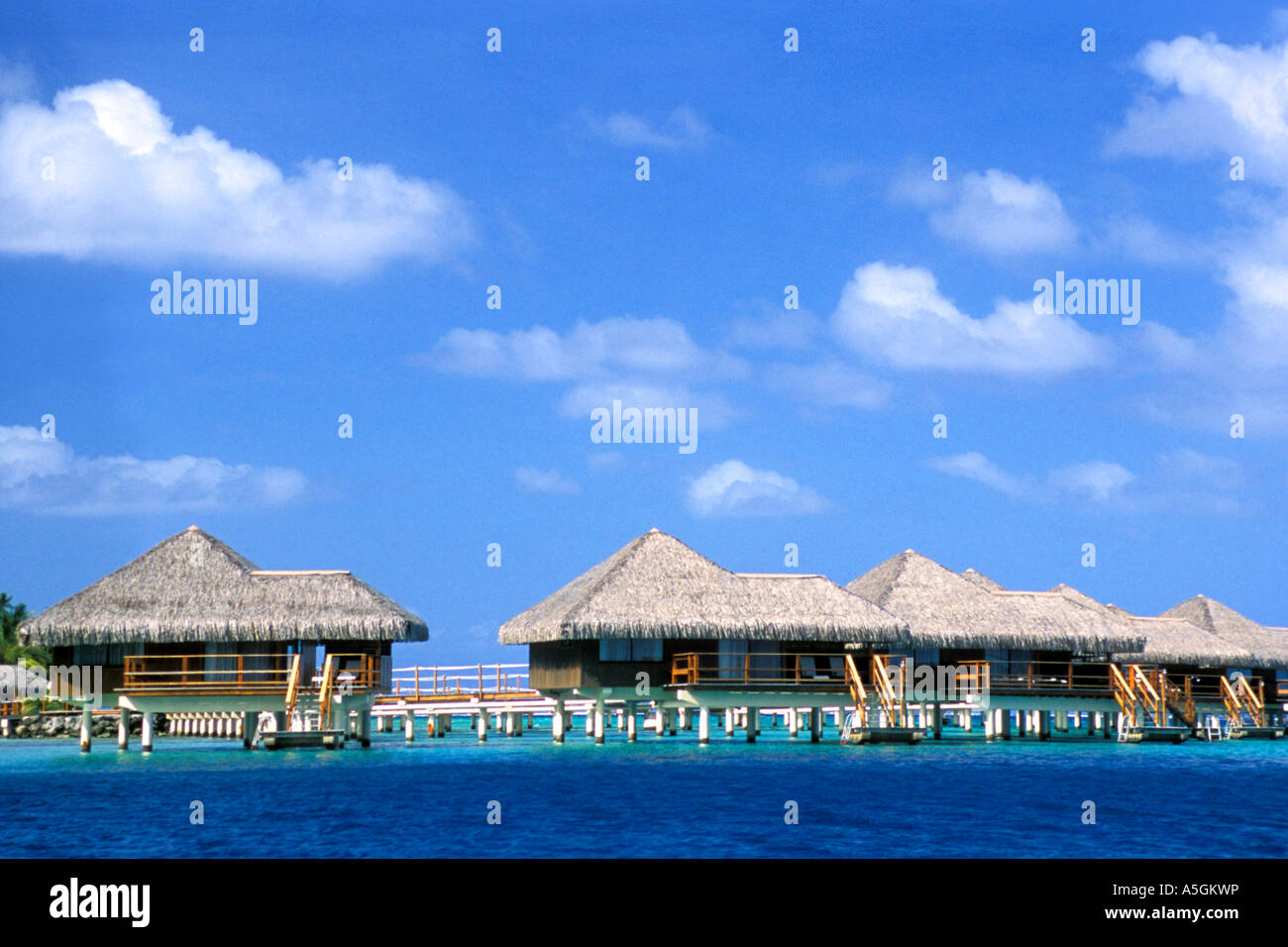 Traditional water-bungalows, French Polynesia Stock Photo - Alamy
