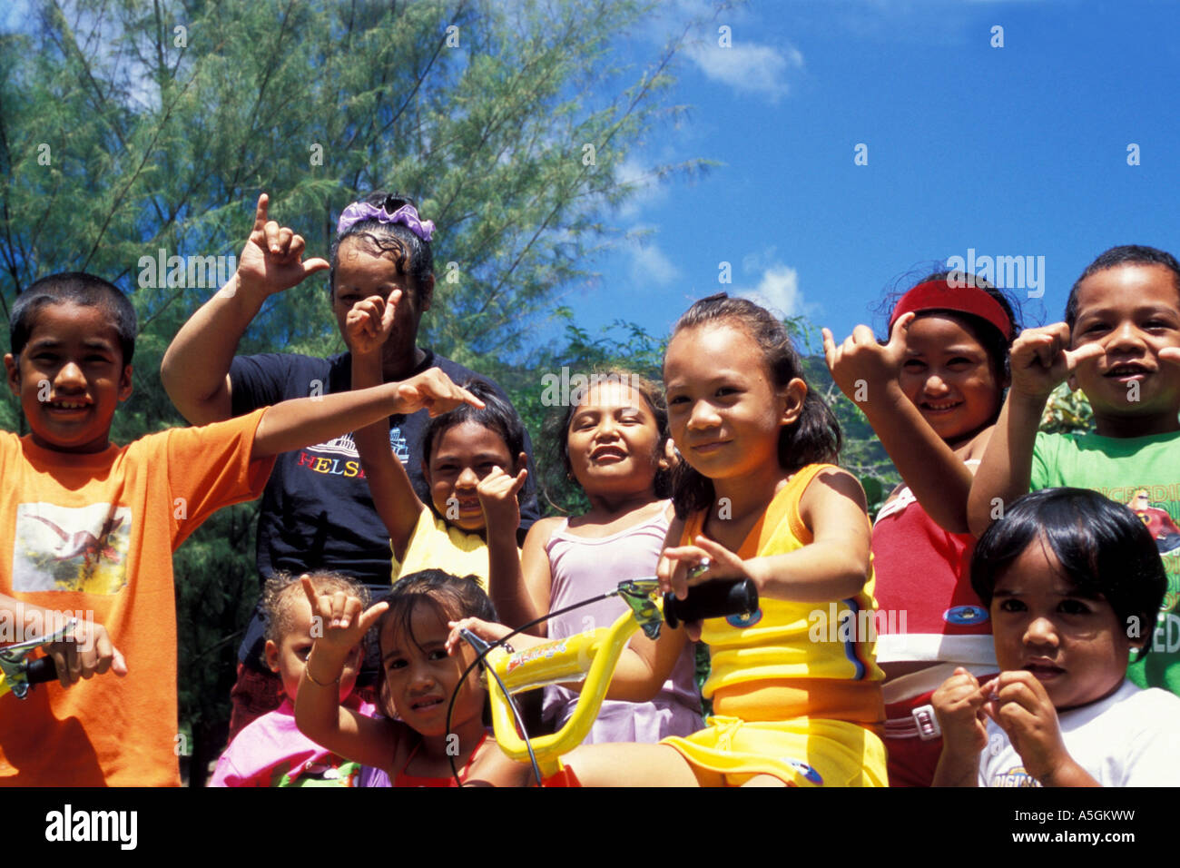 laughing children on Hiva Oa, French Polynesia, Marquesas Inseln Stock ...