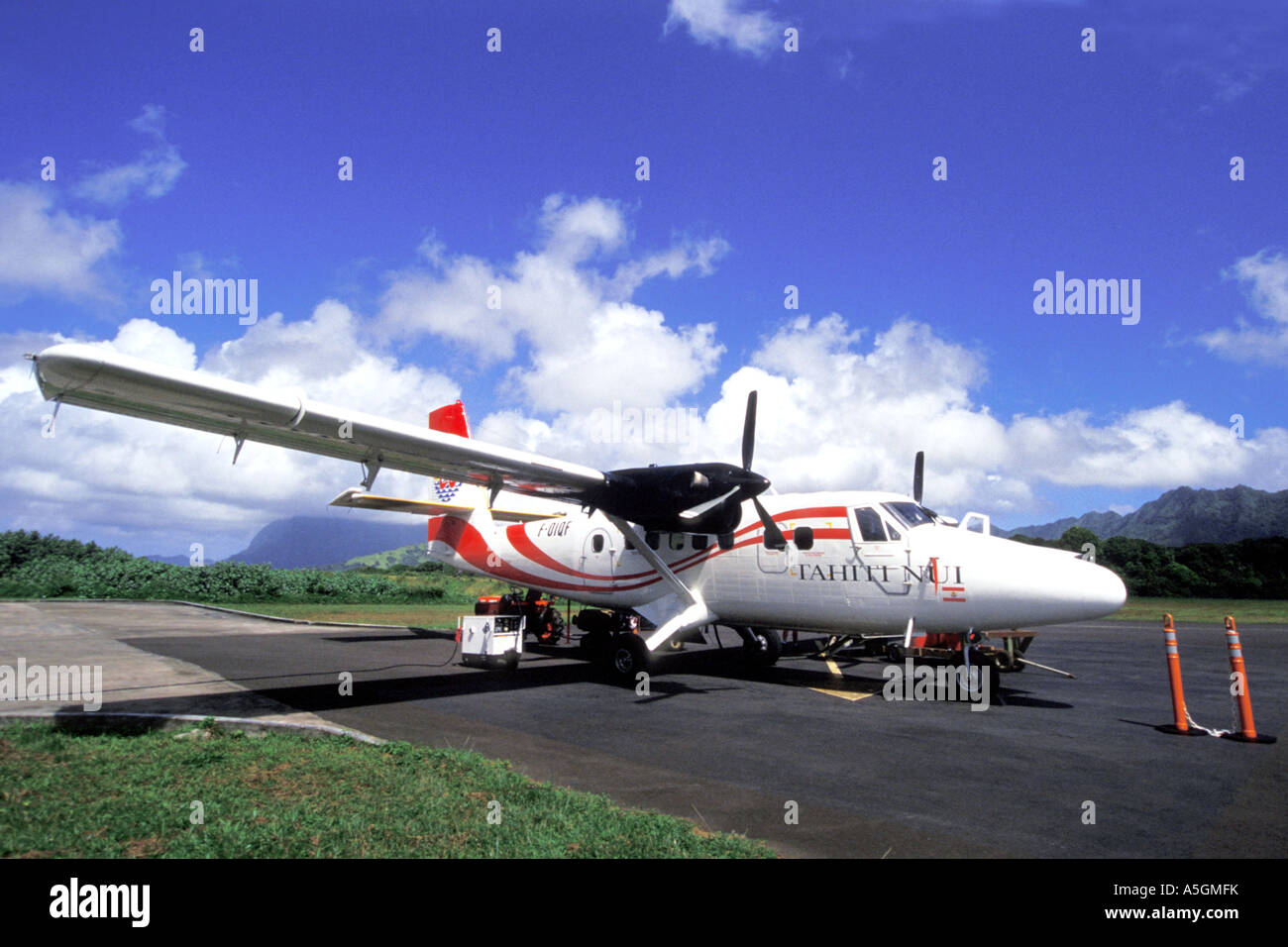 airplane of Air Tahiti on airport of Hiva Oa, French Polynesia ...