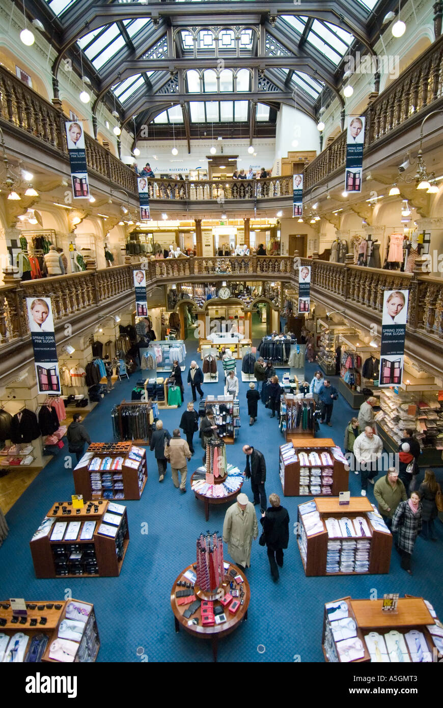 View of grand atrium and balconies inside famous Jenners department ...