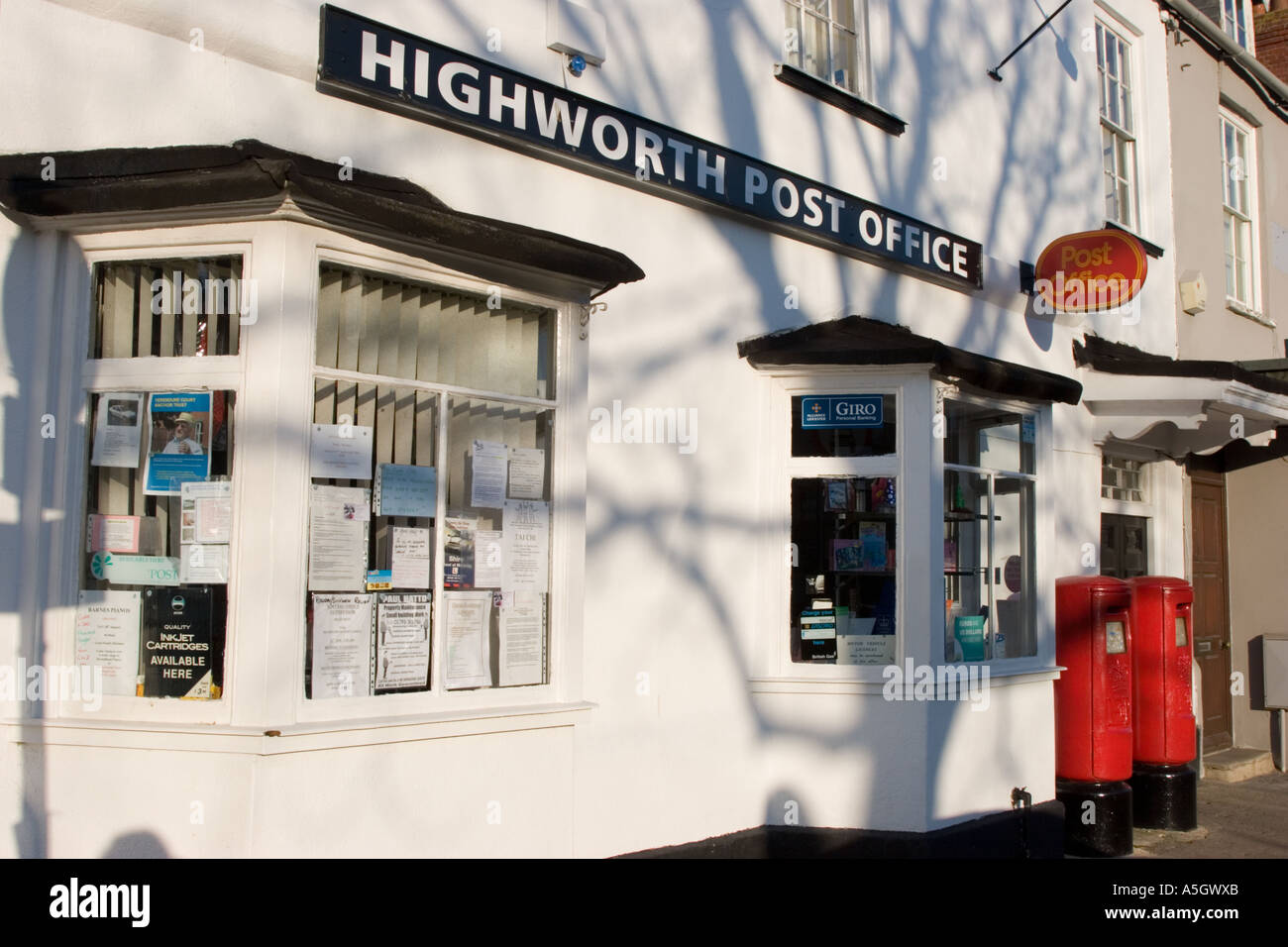 Post office and two red post boxes in Highworth Wiltshire Stock Photo ...