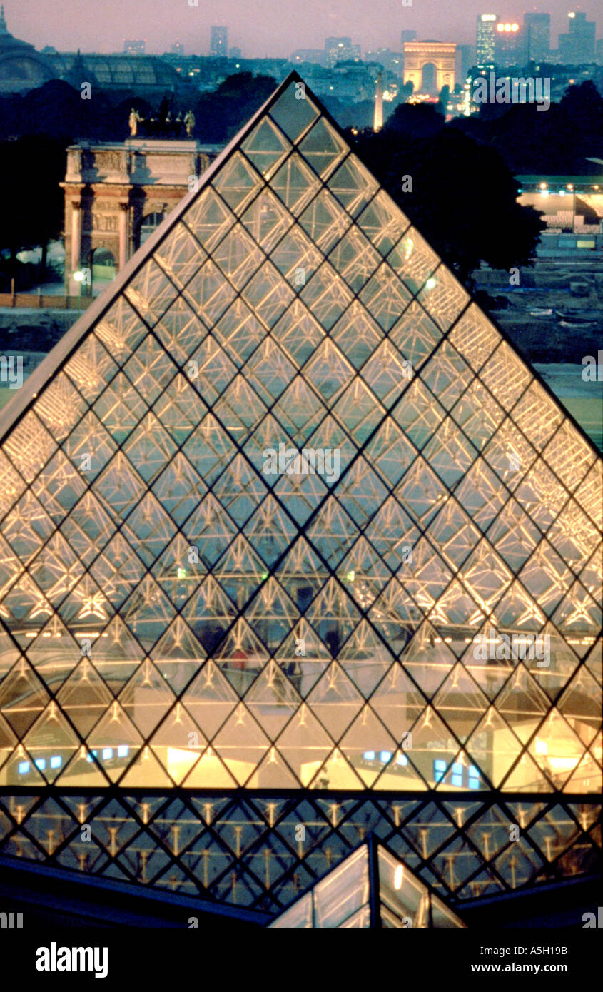 Paris France, Pyramid by "I.M Pei" at "Louvre Museum" "Lit up" at Night ...