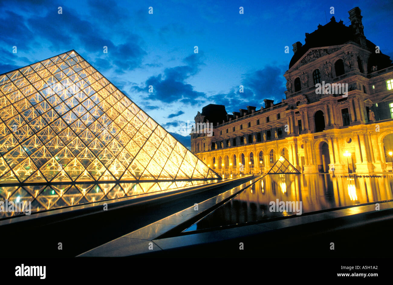 Paris France Pyramid by "I.M Pei" at "Louvre Museum"" Lit up" at Night ...