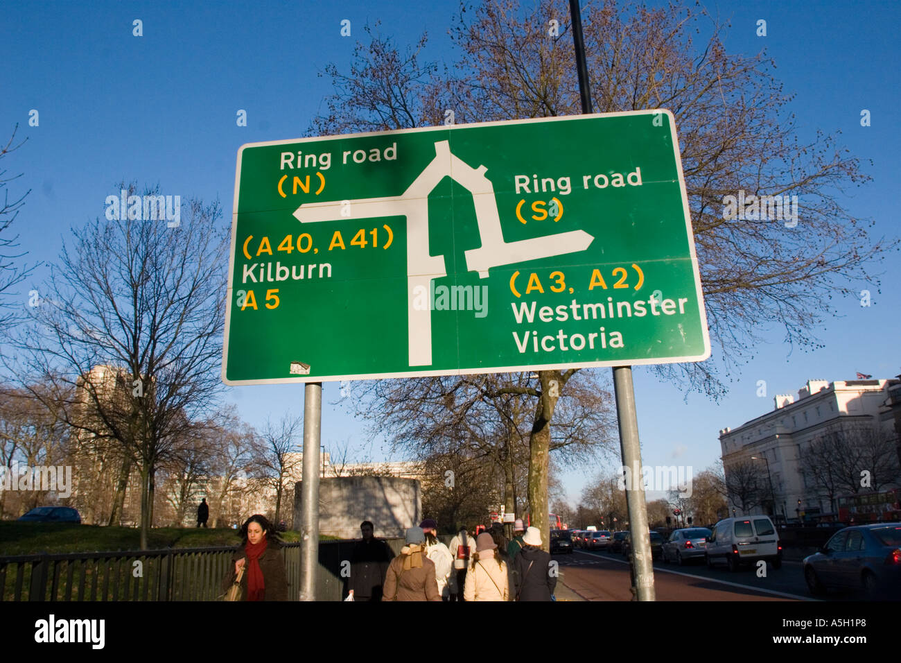 London green road traffic signs Stock Photo - Alamy