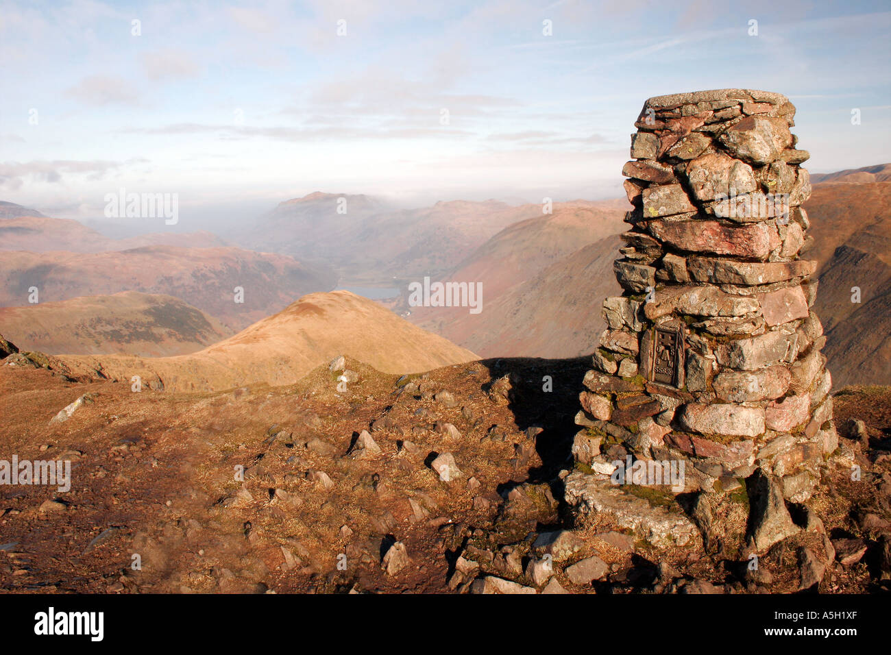 The Summit Trig Point on Red Screes and the view north over Brothers ...