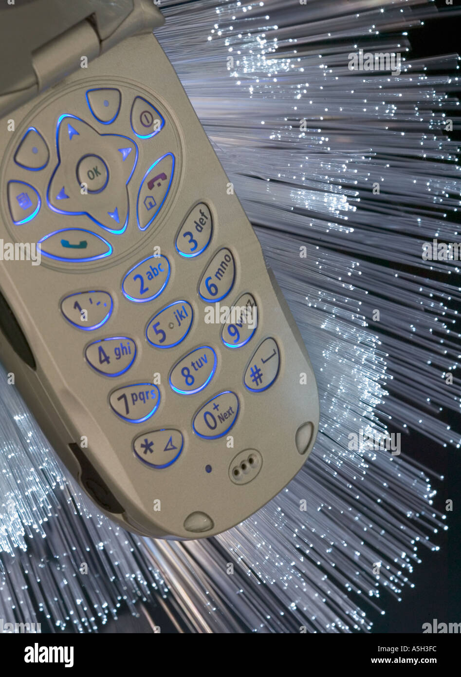 Fiber optic cables and a mobile phone Stock Photo - Alamy