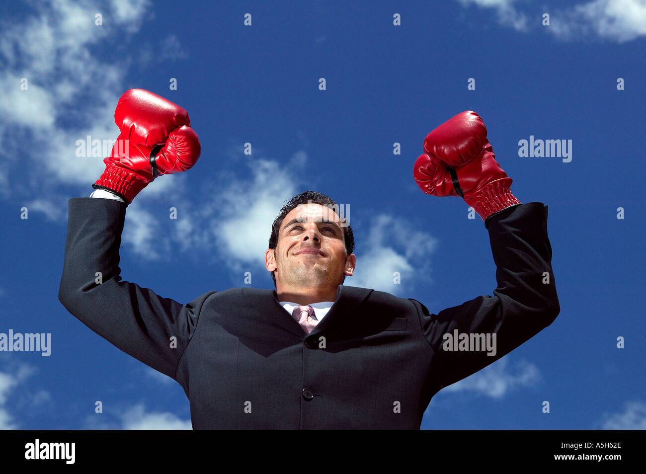 Businessman wearing boxing gloves Stock Photo - Alamy