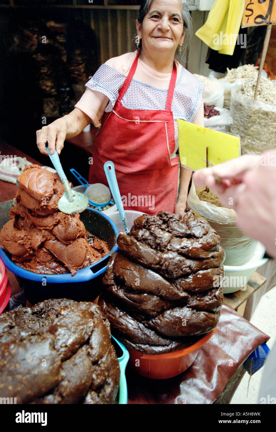 Woman selling Mole cooking paste in the Mercardo Merced (market ...