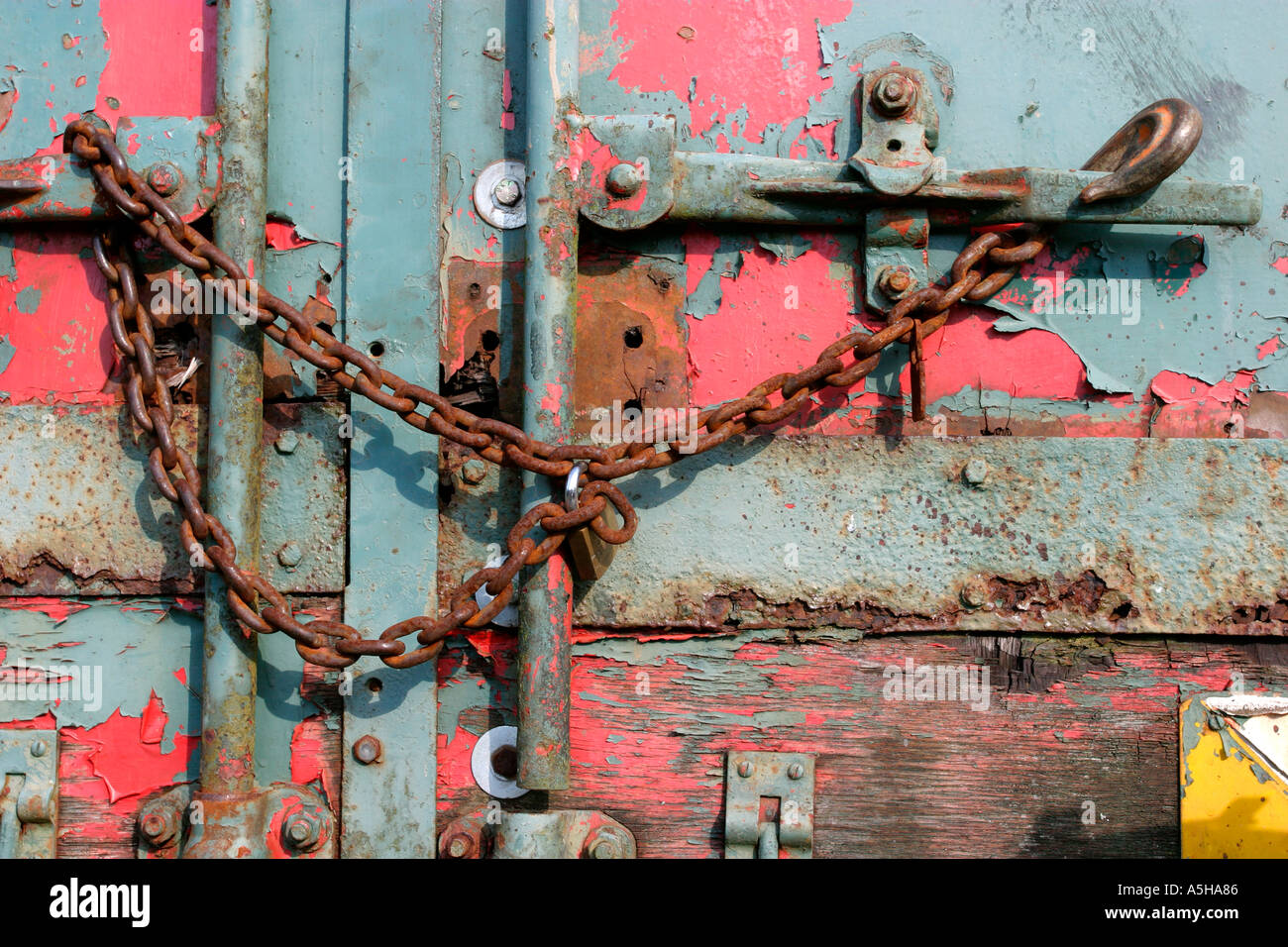Interesting shapes colours and textures on the sides of old shipping ...