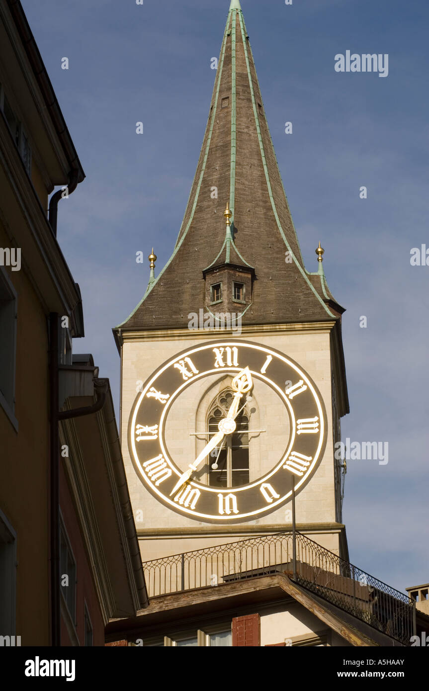 The clock tower of Saint Peter's Church, Zurich, Switzerland Stock ...