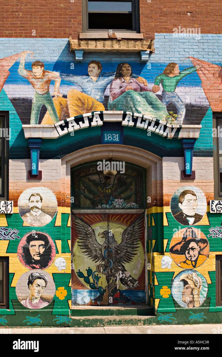 ILLINOIS Chicago Outdoor mural on Casa Aztlan community center Pilsen ...