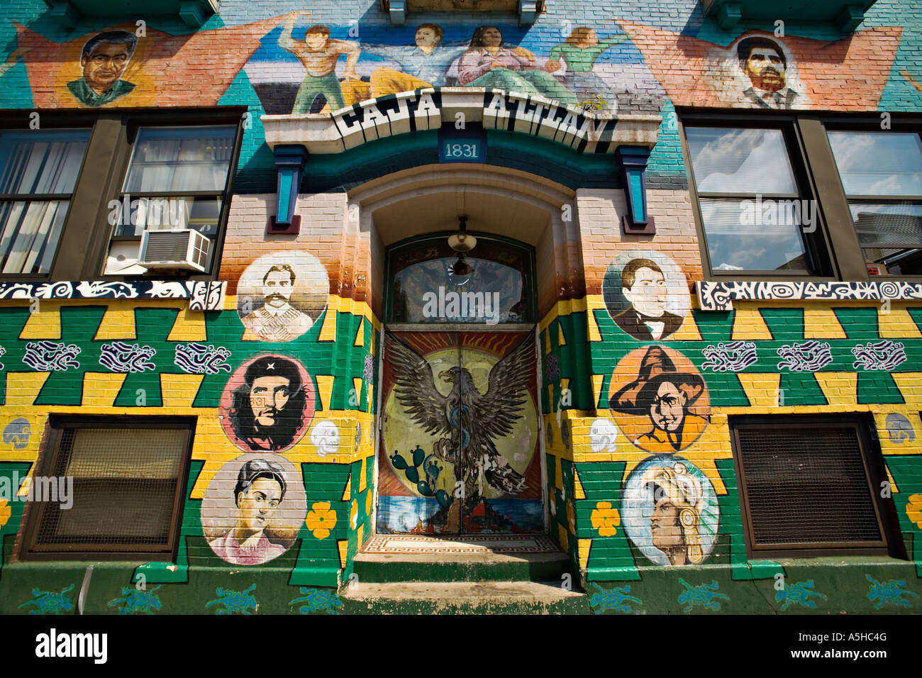 ILLINOIS Chicago Outdoor mural on Casa Aztlan community center Pilsen ...