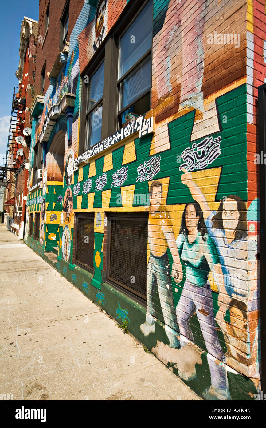 ILLINOIS Chicago Outdoor mural on Casa Aztlan community center Pilsen ...