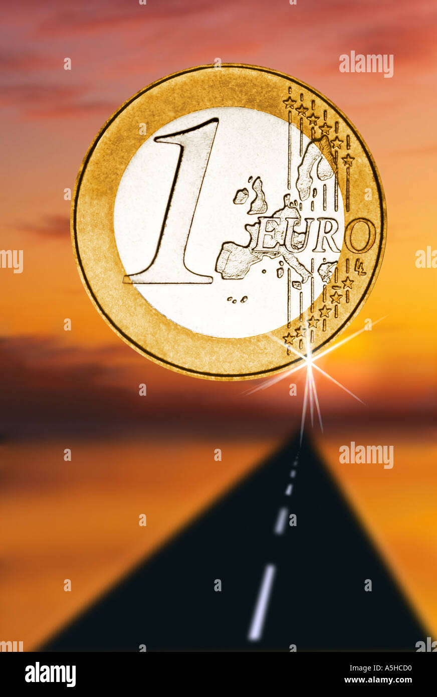 Road leading to Euro coin Road to riches Stock Photo - Alamy