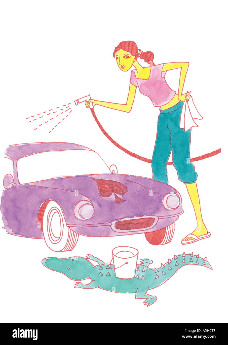 Man woman washing car Cut Out Stock Images & Pictures - Alamy