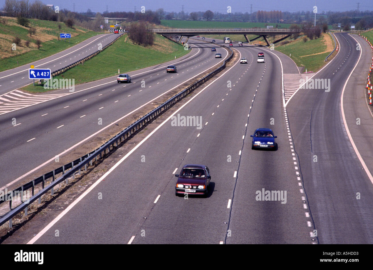 M1 motorway junction with light traffic Leicestershire England Stock ...