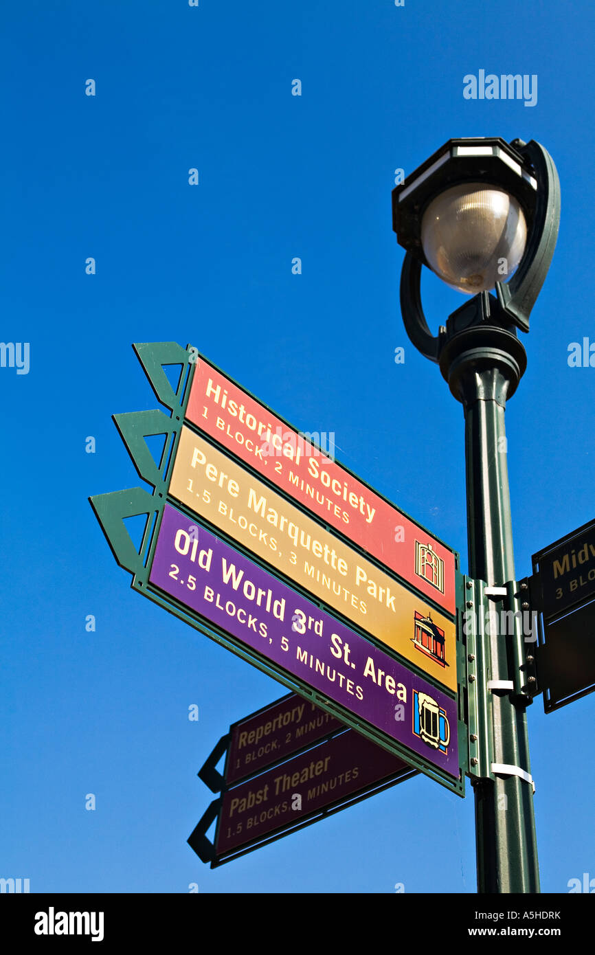 WISCONSIN Milwaukee Directional signs on street post to popular ...