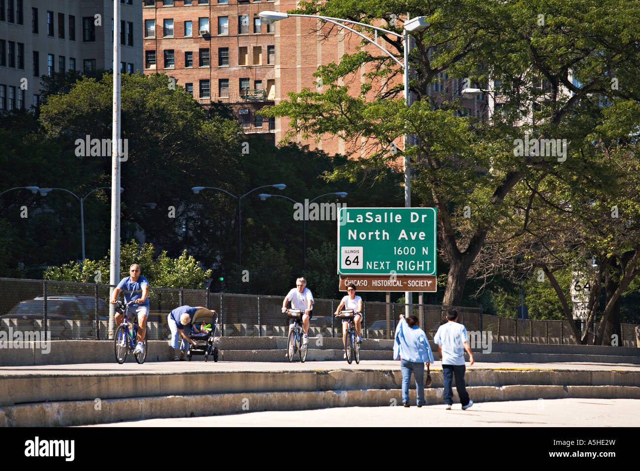 ILLINOIS Chicago Paved lakefront bike and running path along Oak Street ...