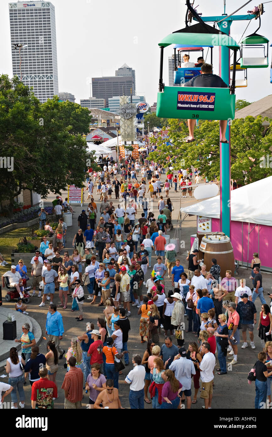 WISCONSIN Milwaukee Crowd below viewed from Skyglider tram at ...