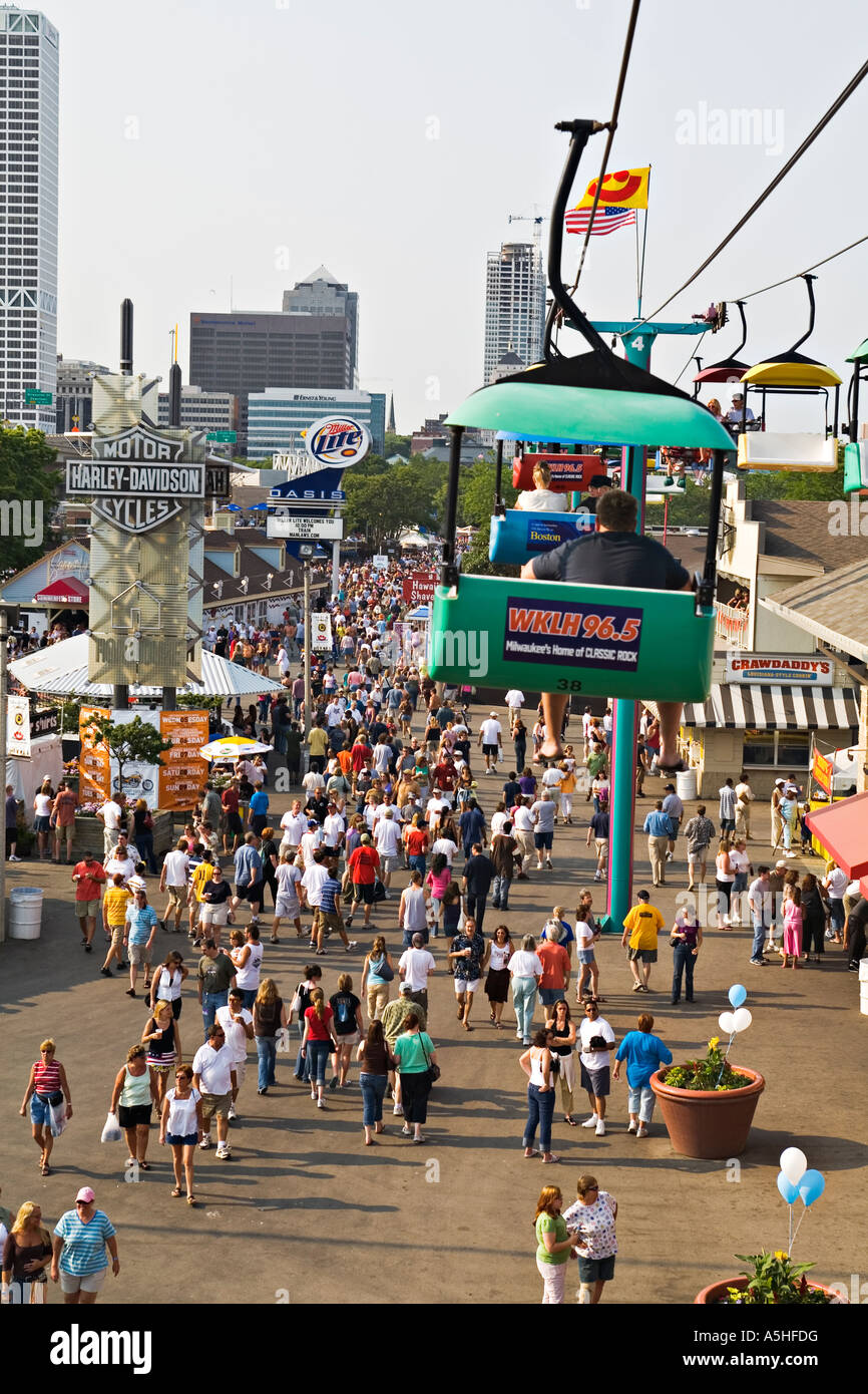 WISCONSIN Milwaukee Crowd viewed from Skyglider tram at Summerfest ...