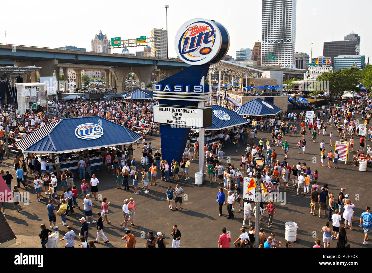 WISCONSIN Milwaukee Crowd viewed from Skyglider tram at Summerfest ...