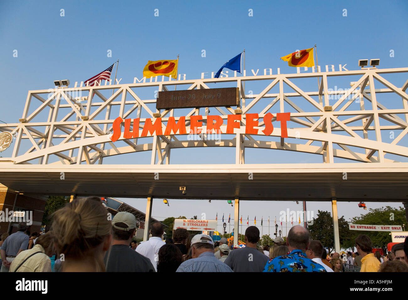 WISCONSIN Milwaukee Summerfest musical festival entrance and sign crowd ...