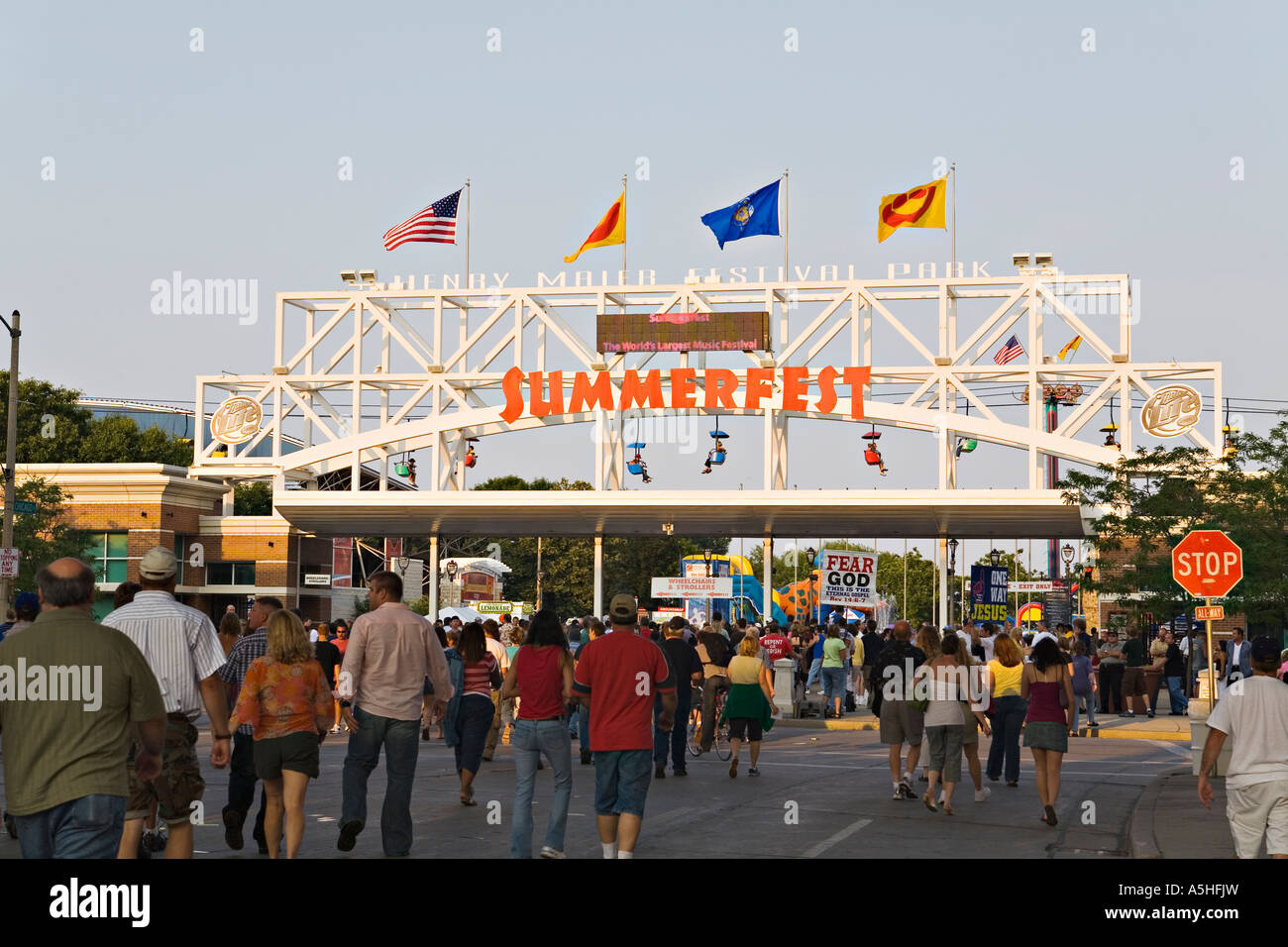 WISCONSIN Milwaukee Summerfest musical festival entrance and sign crowd ...
