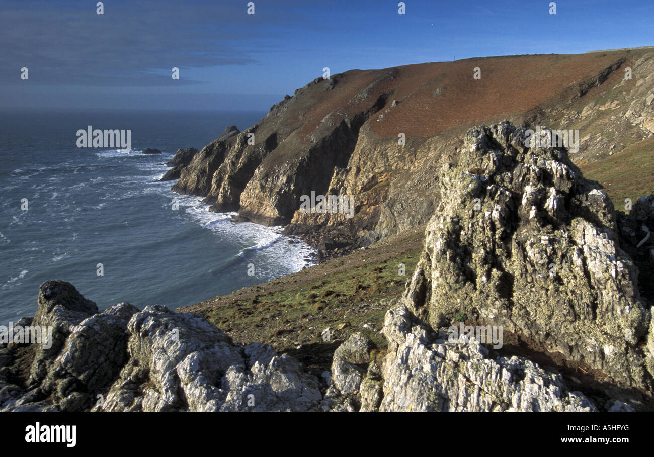 Rough Seas and cliffs on the west coast of Lundy Island in the [Bristol ...