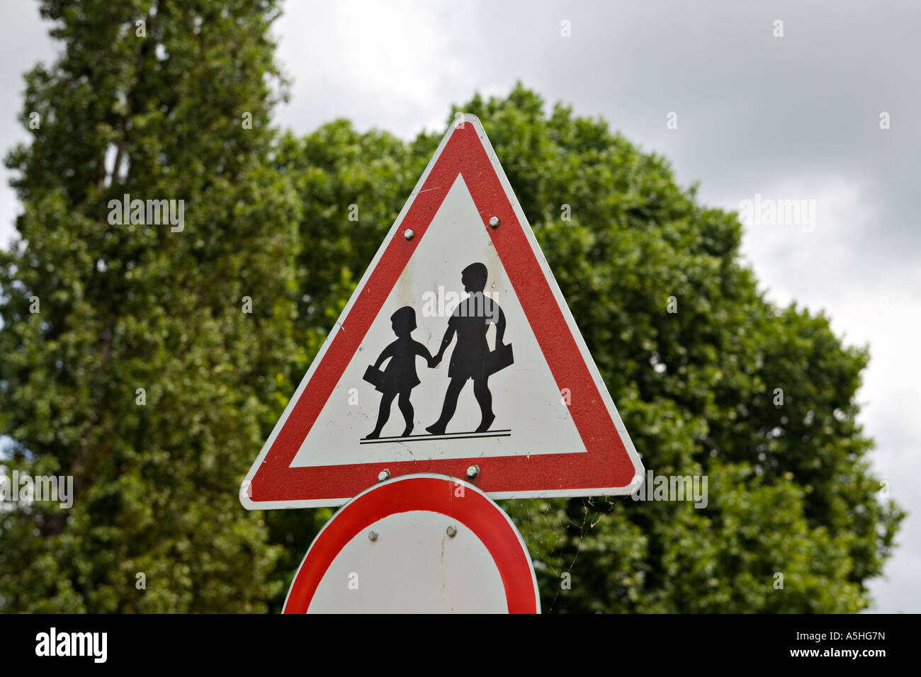 HUNGARY Esztergom Traffic warning sign with two children triangle with ...