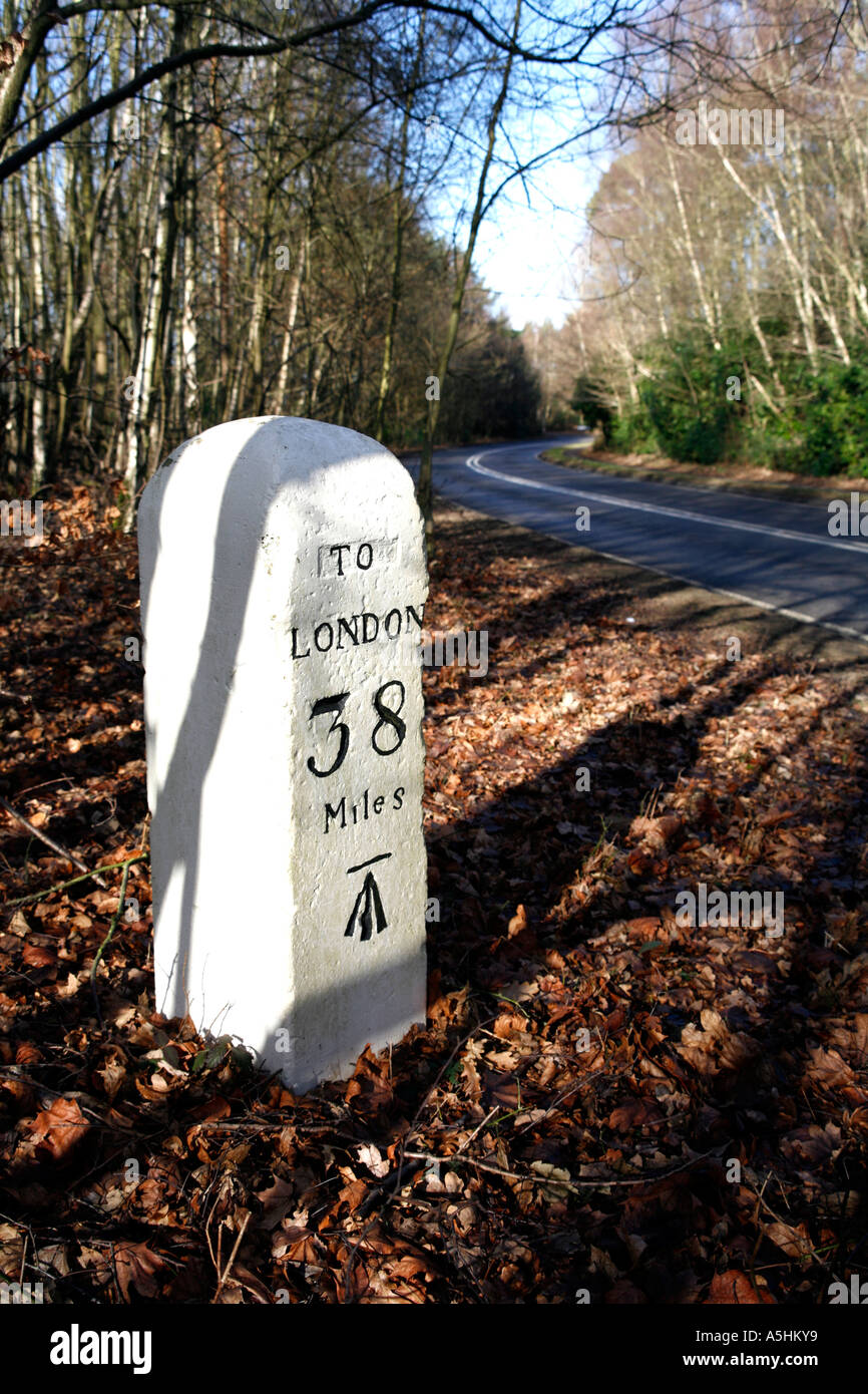 Old Milestone by the Roadside with distance to London marked with ...