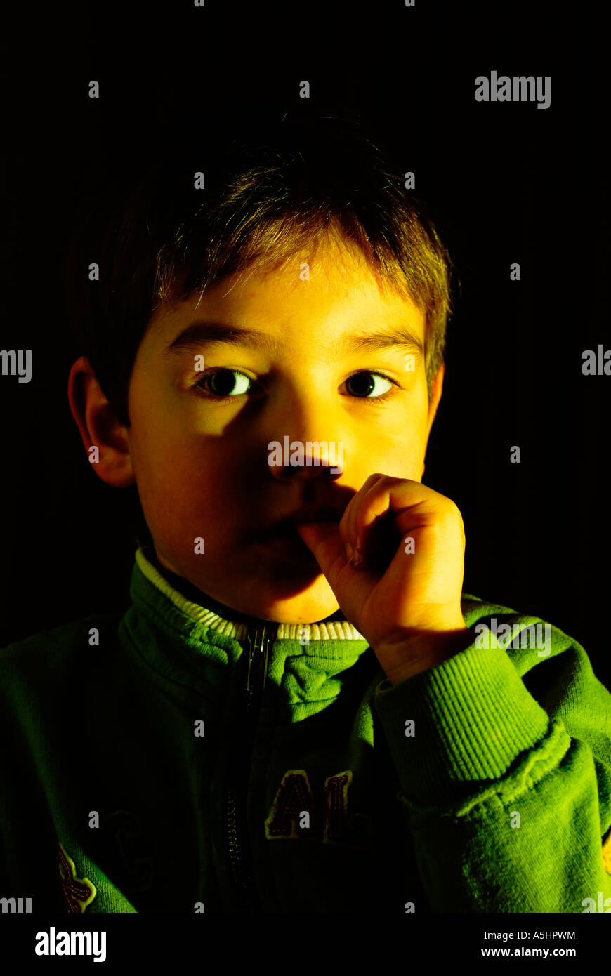 frightened boy in the dark Stock Photo - Alamy