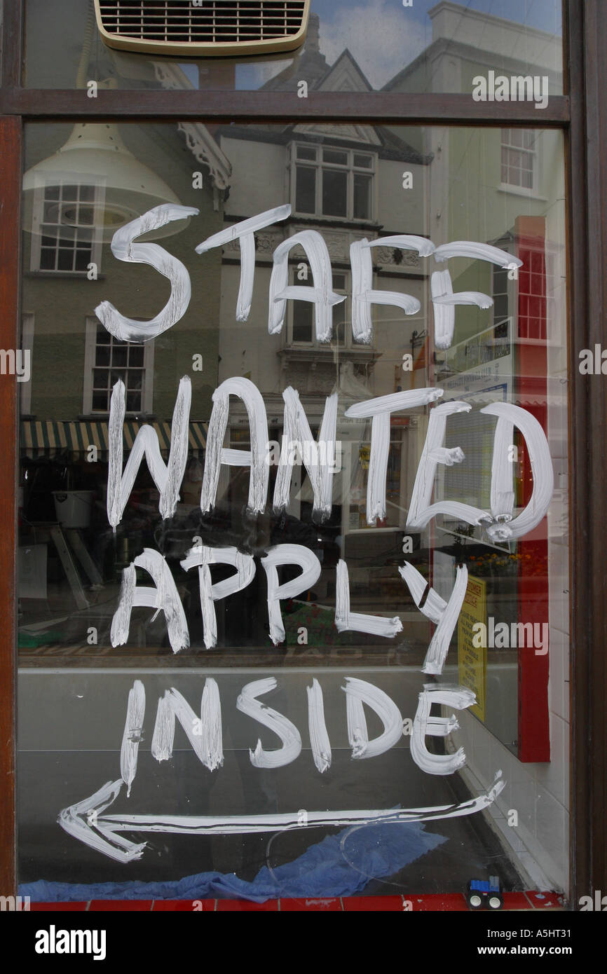 Staff wanted apply inside window sign Stock Photo - Alamy Staff wanted apply inside window sign Stock Photo - Alamy