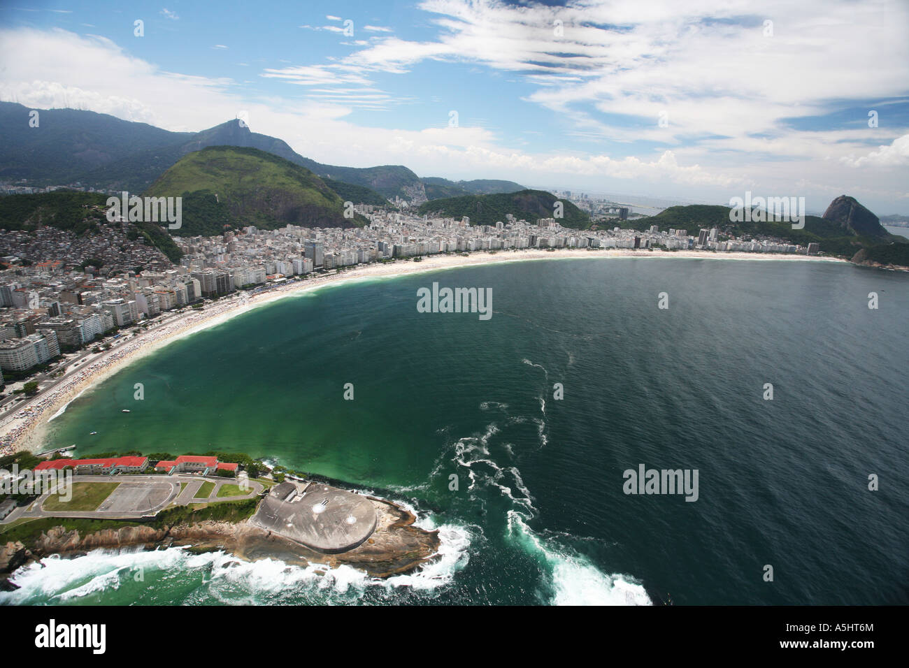 Aerial landscape view from helicopter of Rio de Janeiro city coastline ...