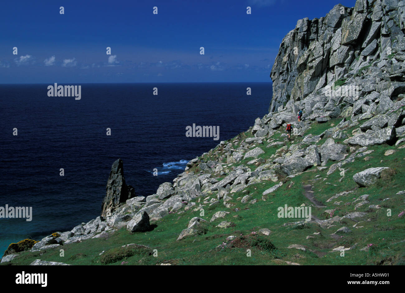 Hiking at Cape Cornwall UK Stock Photo - Alamy