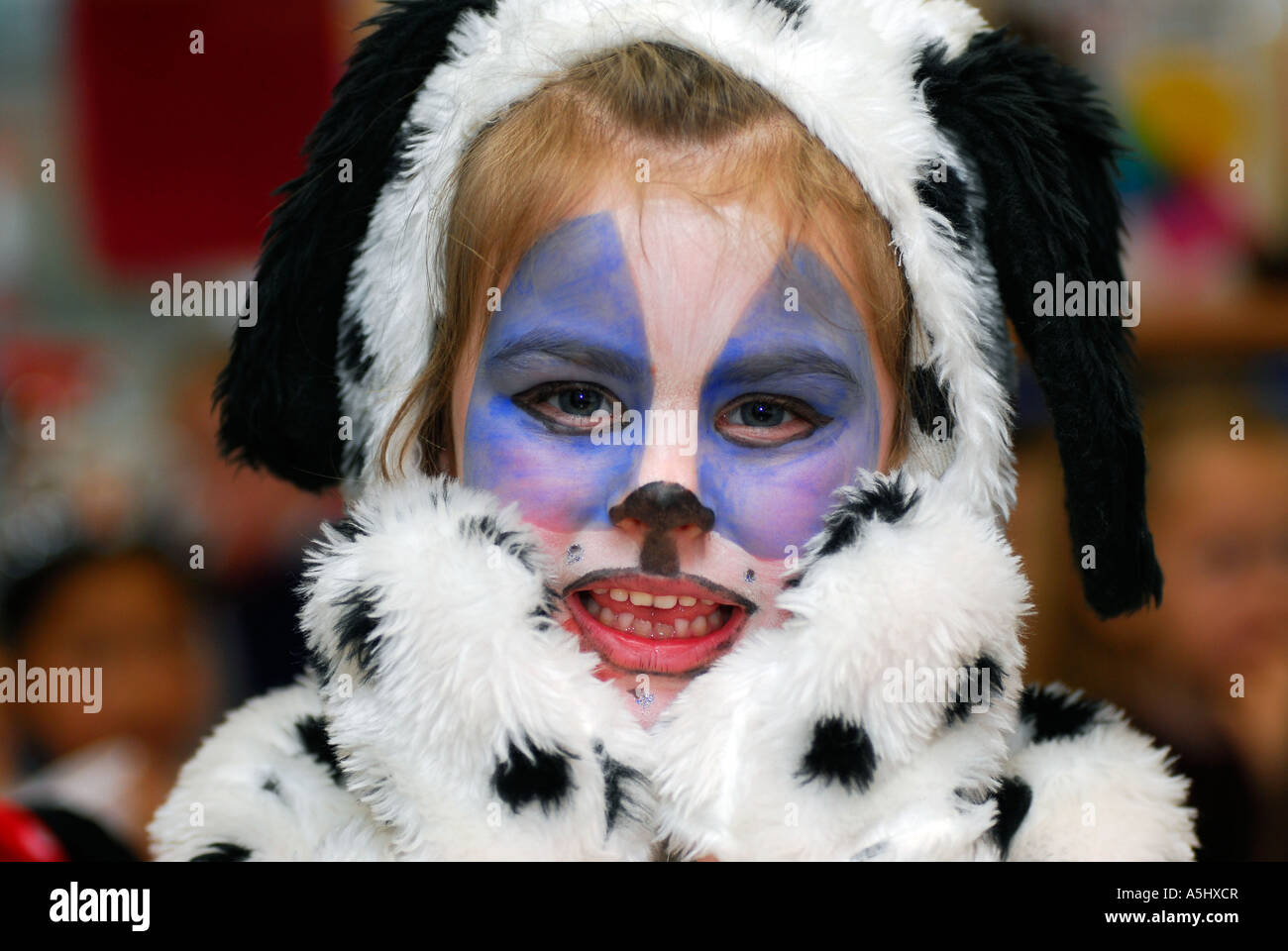 5 year old infant school pupil dressed as character from 101 Dalmations ...
