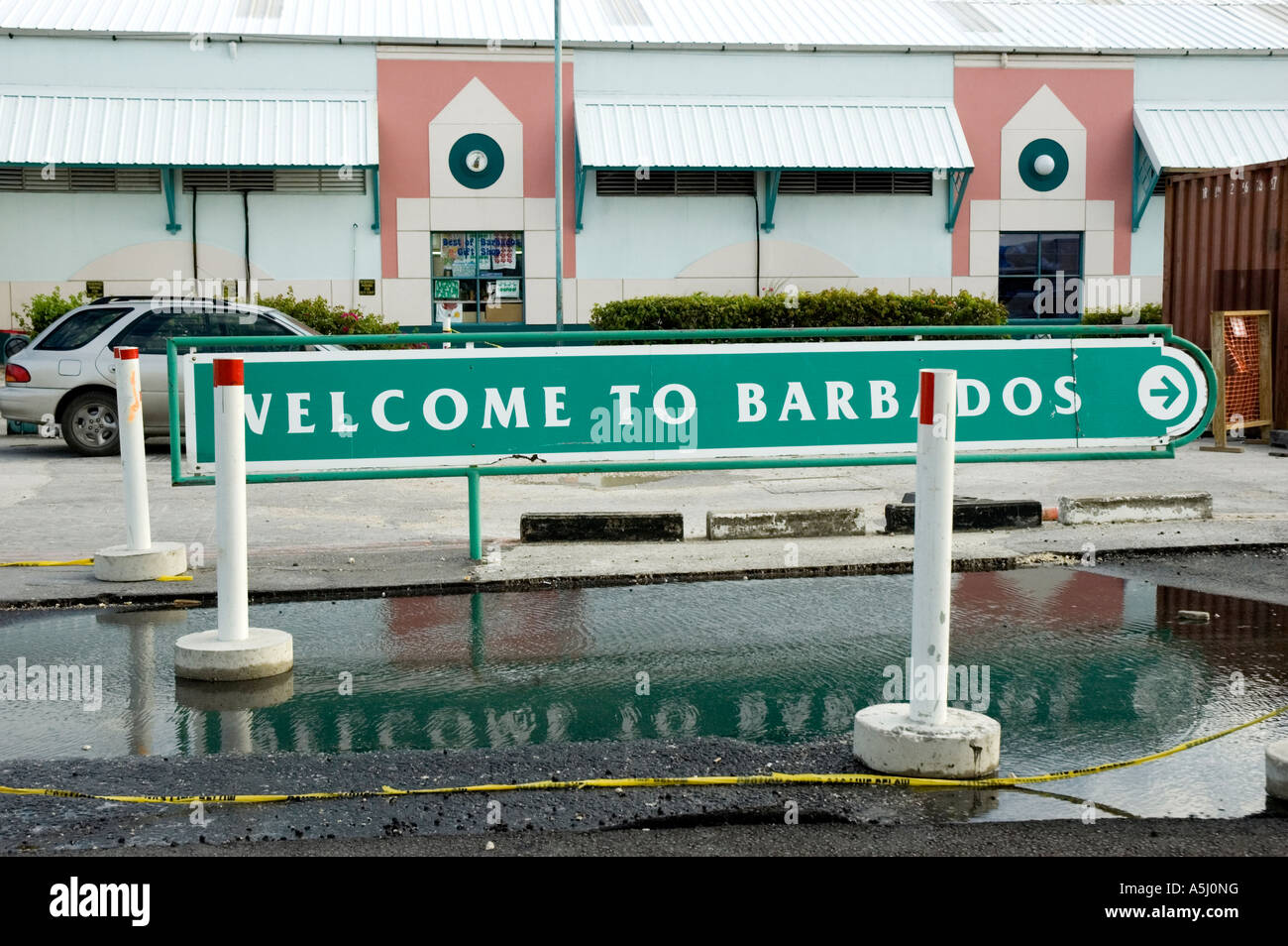 Welcome to Barbados sign at the cruise ship pier, Barbados Stock Photo ...