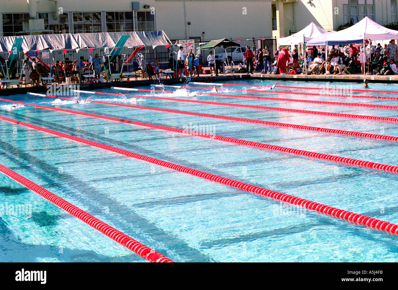 Childrens swimming competition in Burlingame California America Stock ...