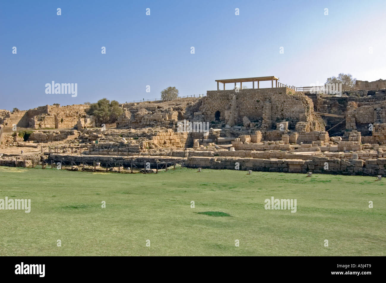 Ruins of the Roman buildings in the walled city of Caesarea a town ...