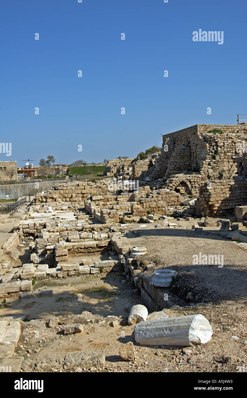 Ruins of the Roman buildings in the walled city of Caesarea a town ...