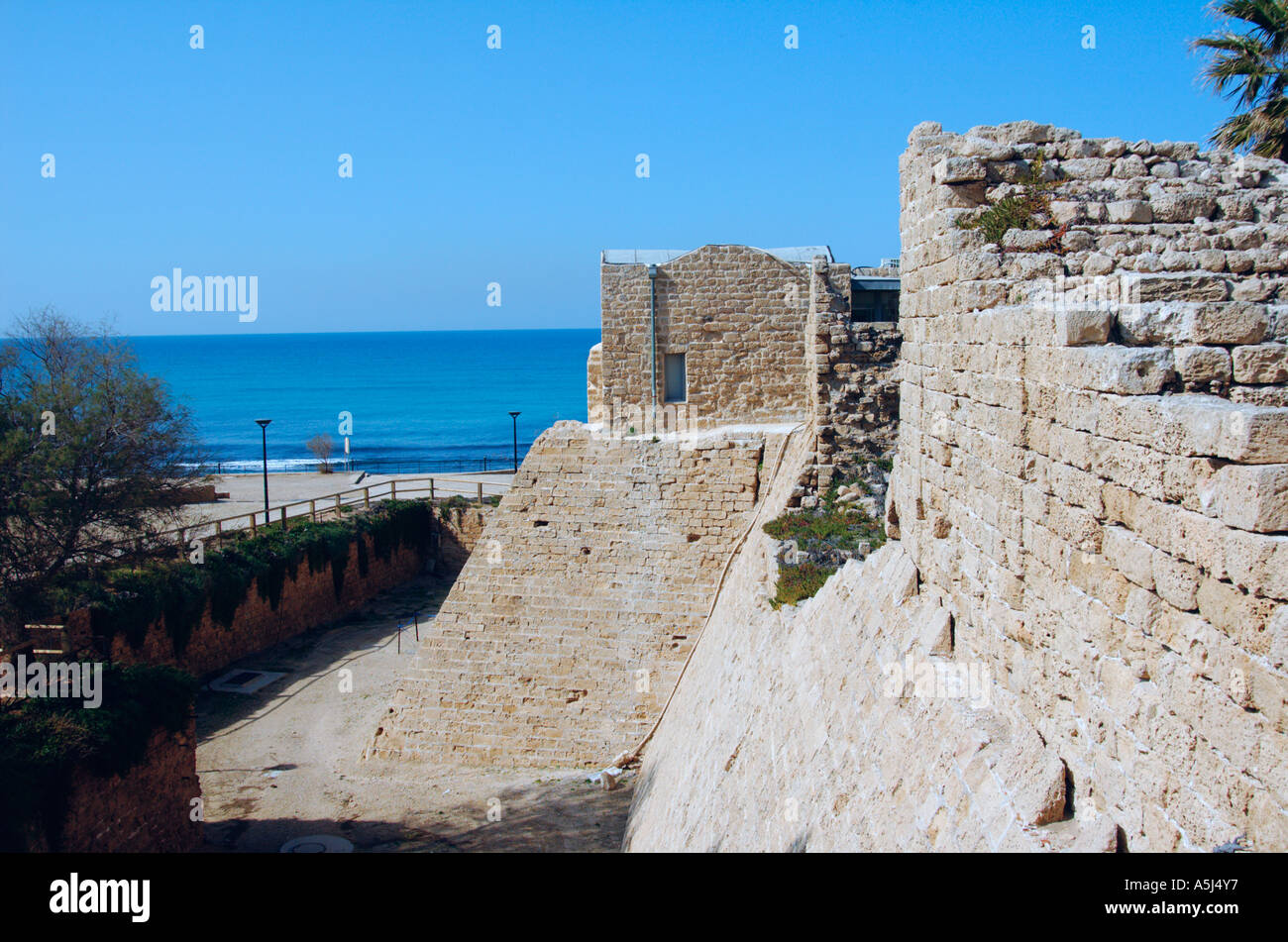 The Crusaders moat around Caesarea 10 m deep and 15 m wide Stock Photo ...