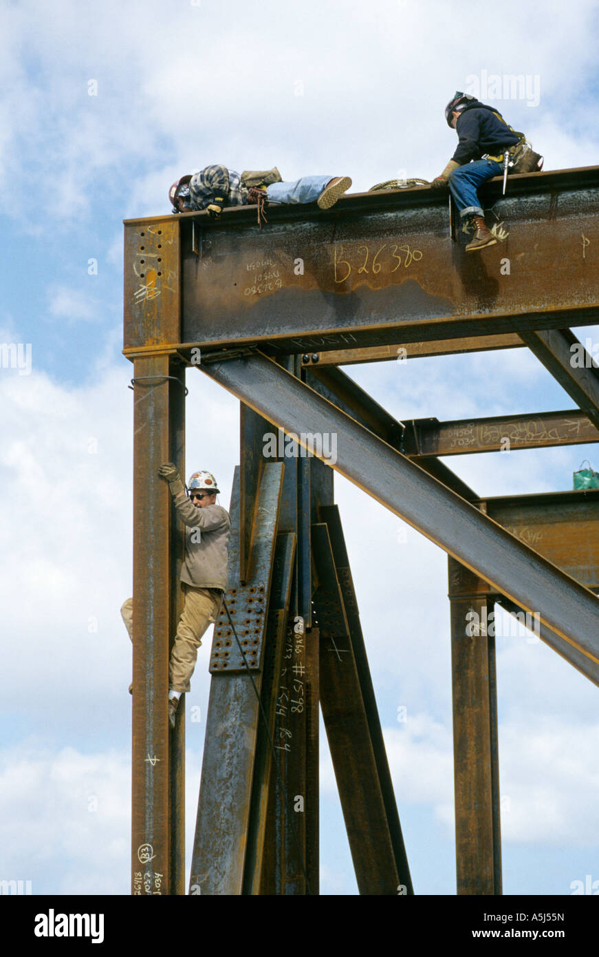 Iron workers work on Random House building at 1745 Broadway in New York ...