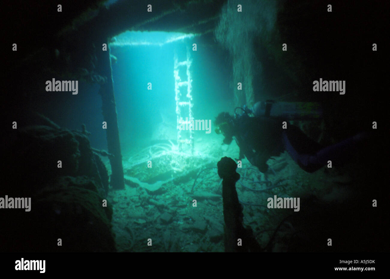 Diver inside the Thistlegorm ship wreck in the Red Sea Stock Photo - Alamy