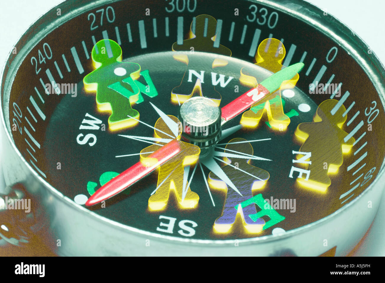 Wooden Figures and Compass Stock Photo - Alamy