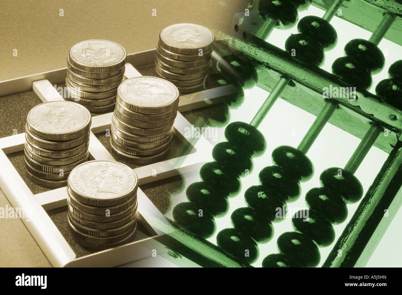 Abacus and Coins Stock Photo - Alamy