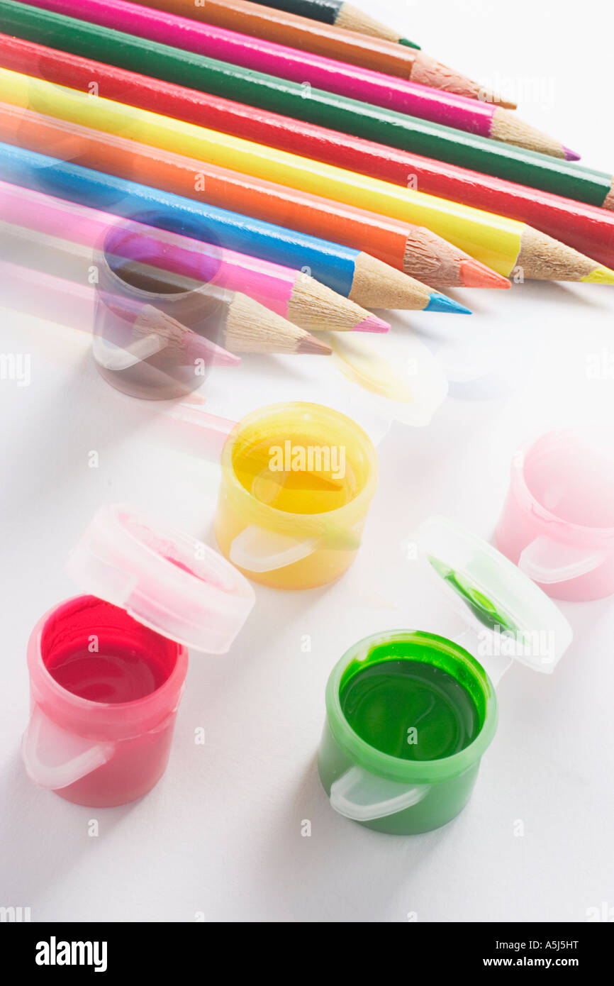 Paint and Colour Pencils Stock Photo - Alamy