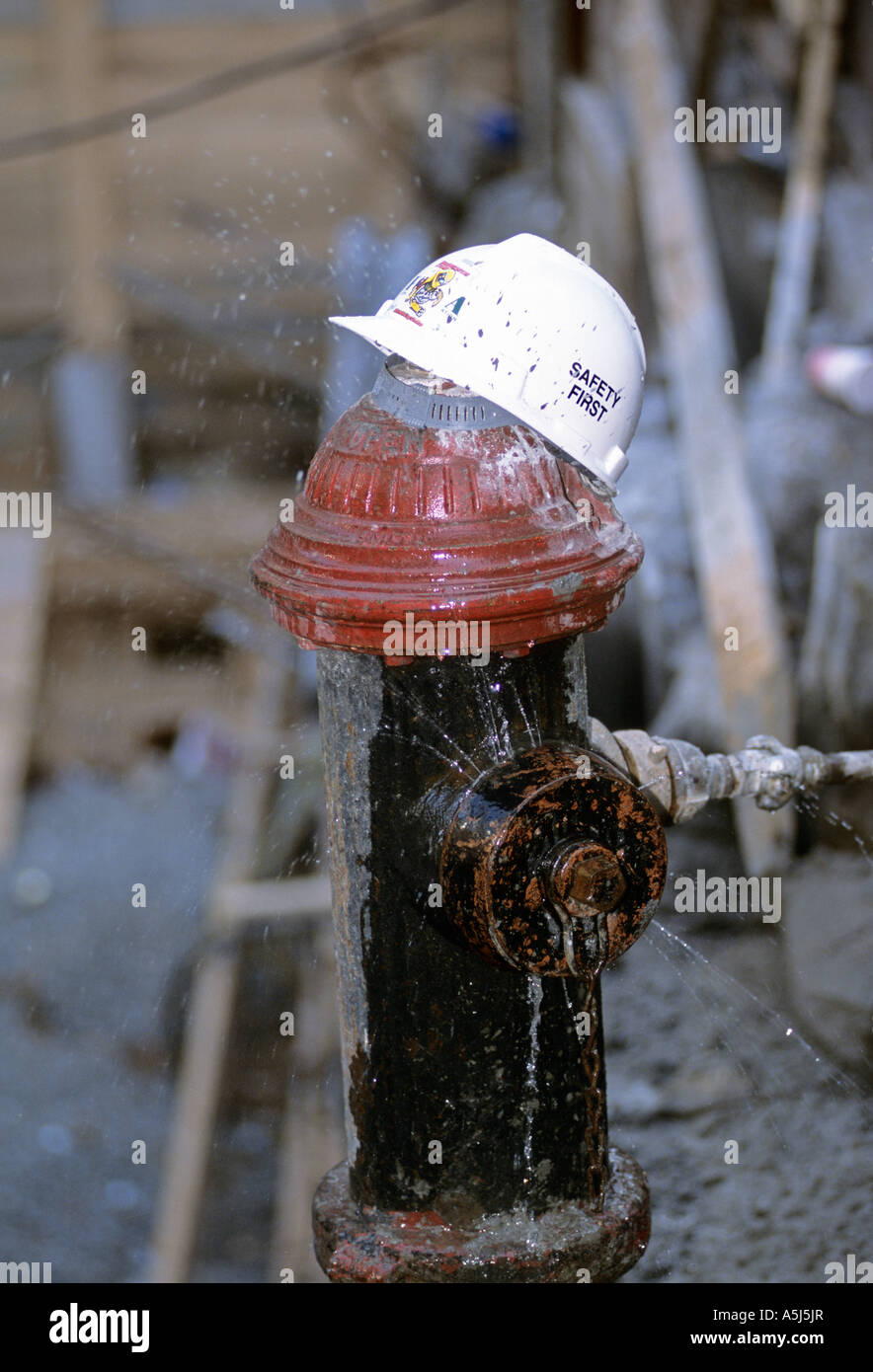 Construction hard hat on hydrant at the Random House building at 1745 ...