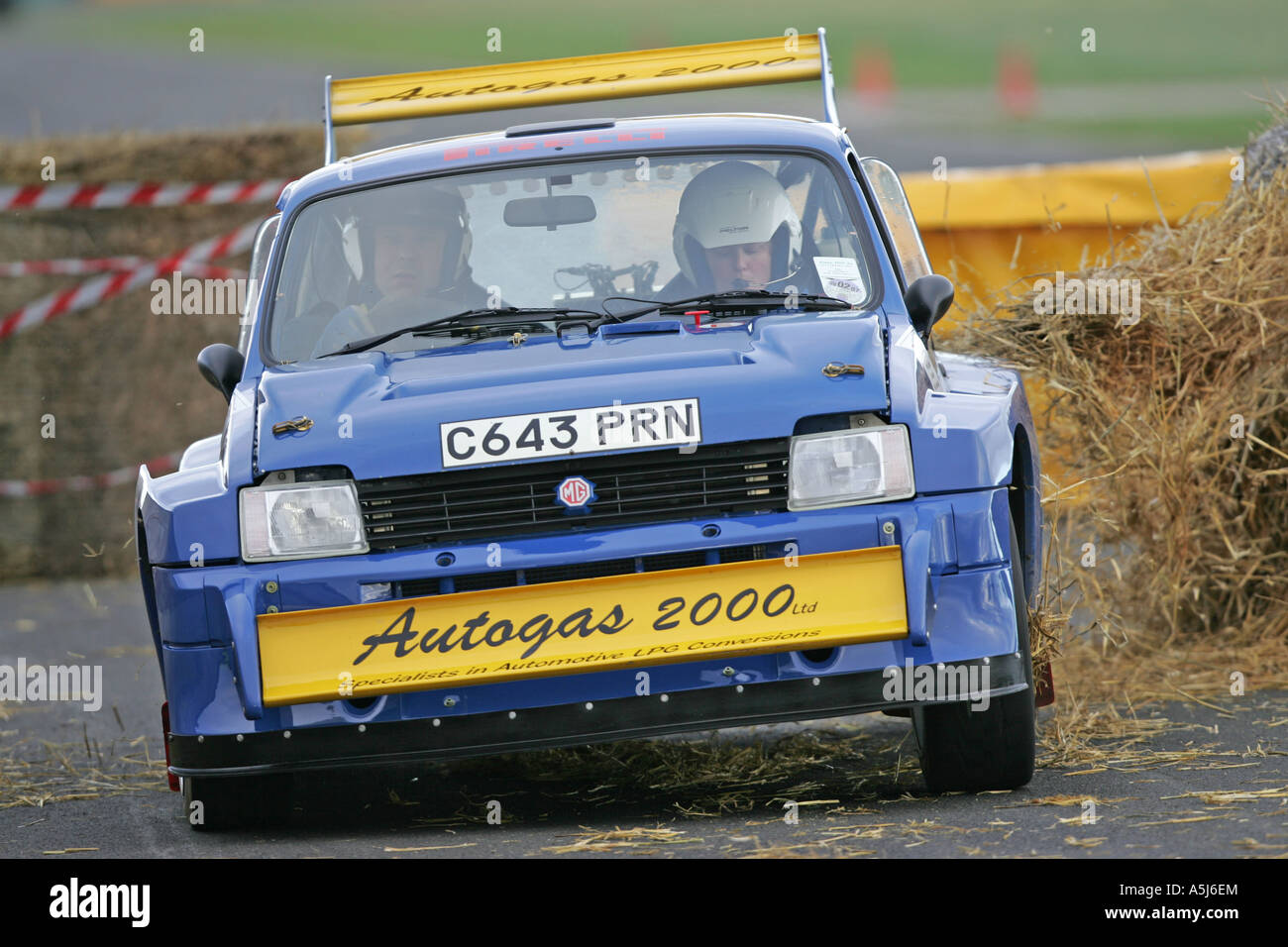 Round the bales at Croft racing circuit Stock Photo - Alamy