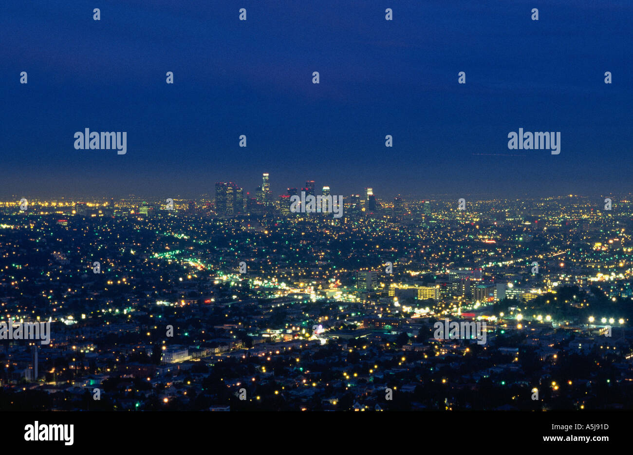 Los Angeles at night from the Griffith Observatory looking through the ...
