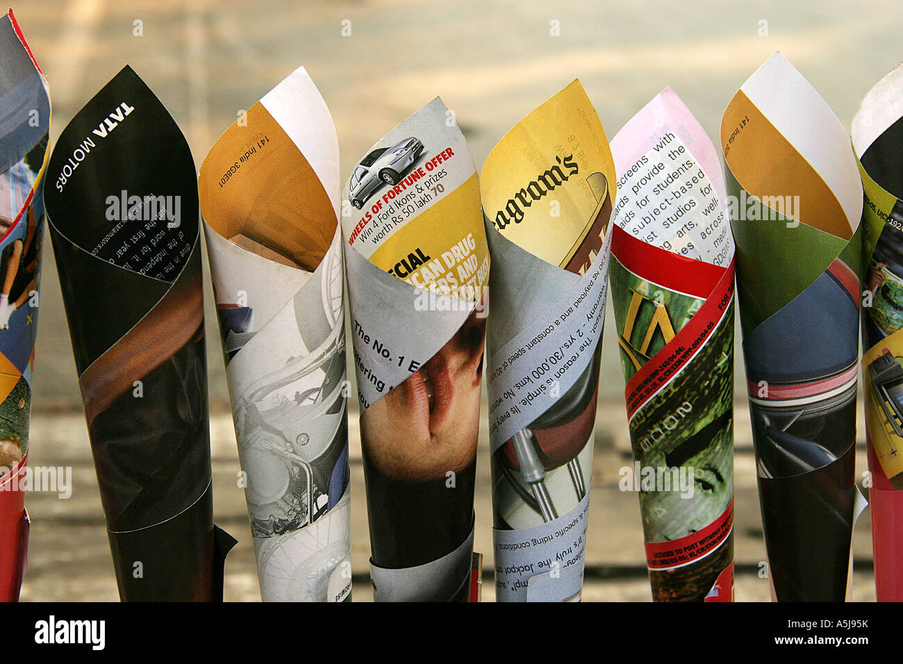 Paper cones made of waste papers to fill groundnuts or peanuts Stock ...