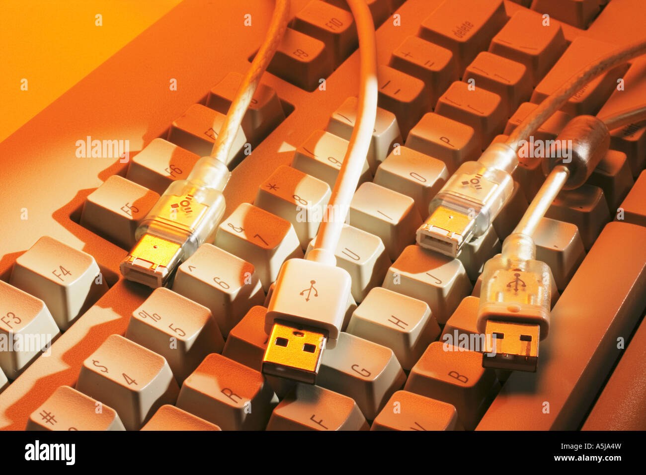 USB Cables on Computer Keyboard Stock Photo - Alamy